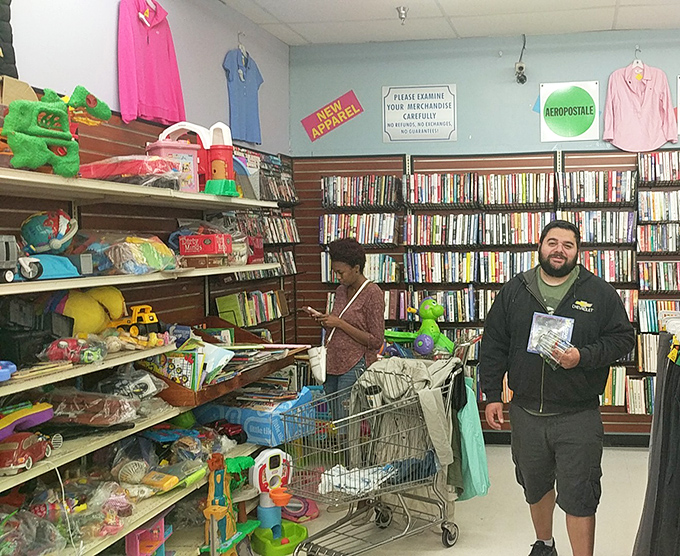 Where toys, books, and happy shoppers converge. That smile says he just found the DVD he's been hunting for months.