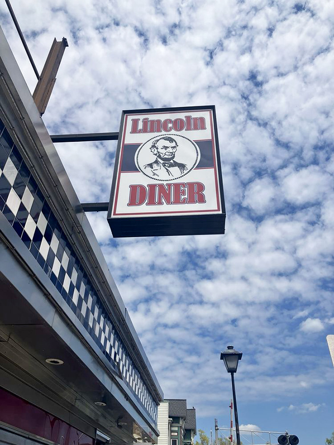 The iconic Lincoln Diner sign against Pennsylvania's blue sky&mdash;a beacon of hope for the hungry traveler seeking comfort food salvation.