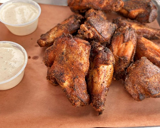 Wings with a bark so perfect, they deserve their own standing ovation. That dry rub is doing some serious flavor magic.