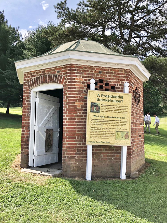 "A Presidential Smokehouse?" The sign asks what we're all thinking. Even the most humble structures here come with fascinating stories.