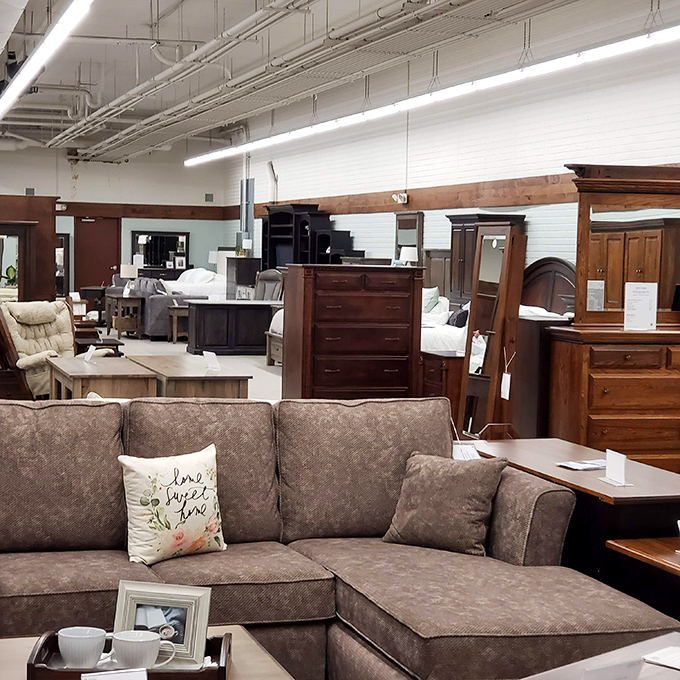 Modern comfort meets timeless craftsmanship in the furniture section. That "Home Sweet Home" pillow isn't just decor&mdash;it's foreshadowing your credit card bill.