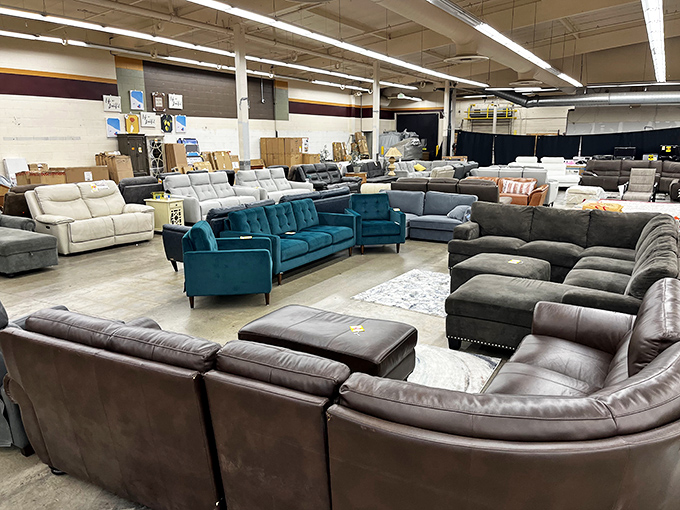 A sofa showroom where you can mentally rehearse all future Netflix binges while calculating your impressive savings.
