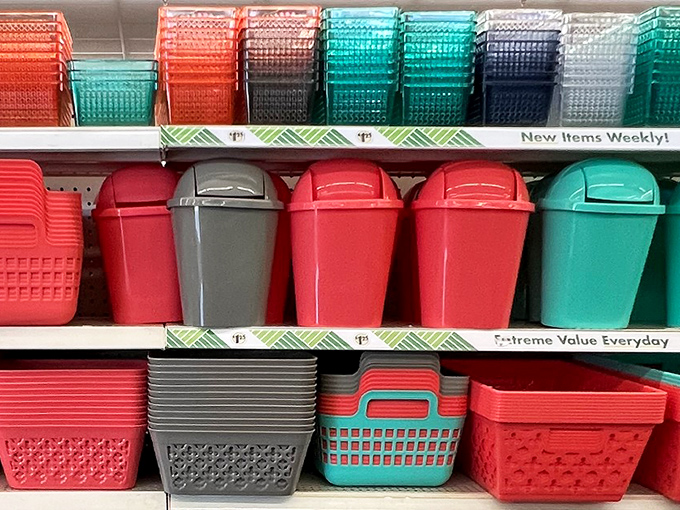 Color-coordinated storage solutions that make you believe organization is just one plastic bin away from reality.