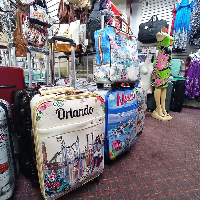Luggage that screams "Florida tourist" louder than a sunburn, perfect for hauling home all your flea market finds.