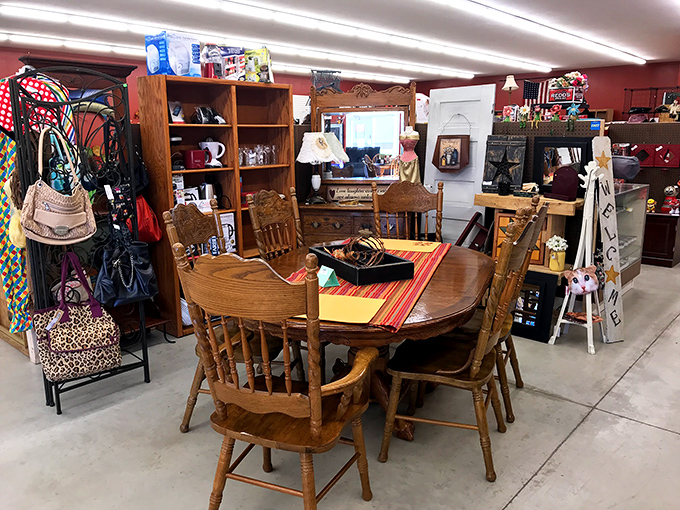 This oak dining set has hosted thousands of family dinners in its past life. Just imagine the holiday meals and homework sessions it could witness in yours.