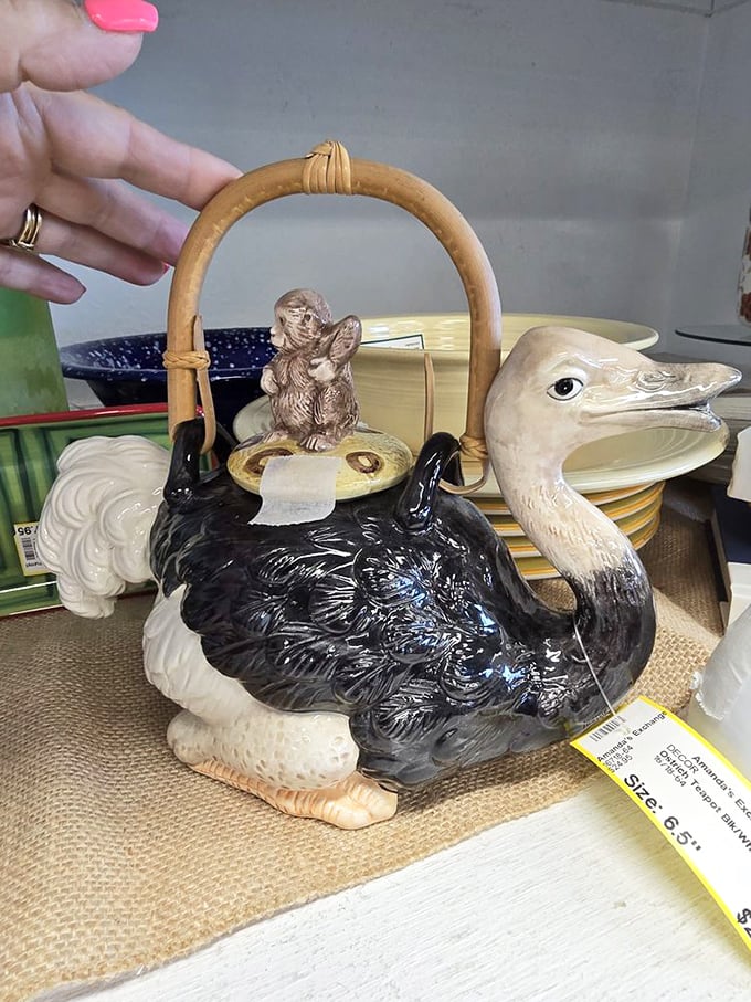 Who wouldn't want a duck teapot with a monkey passenger? Sometimes the most charming treasures are the ones you never knew you needed.