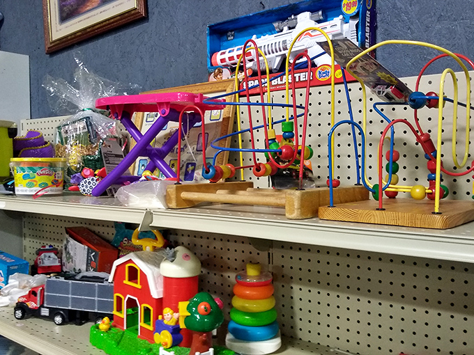Childhood nostalgia by the shelf! From wooden puzzles to colorful stacking toys, these playthings await their second act.