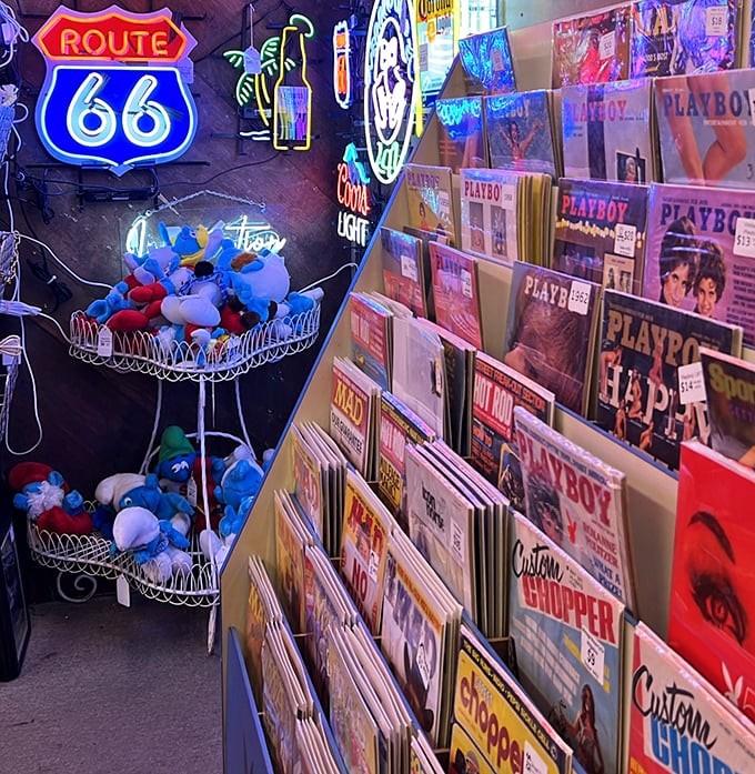 Route 66 signs and vintage magazines&mdash;the ultimate man cave starter kit. Those Playboys? Strictly purchased for the literary interviews, of course.