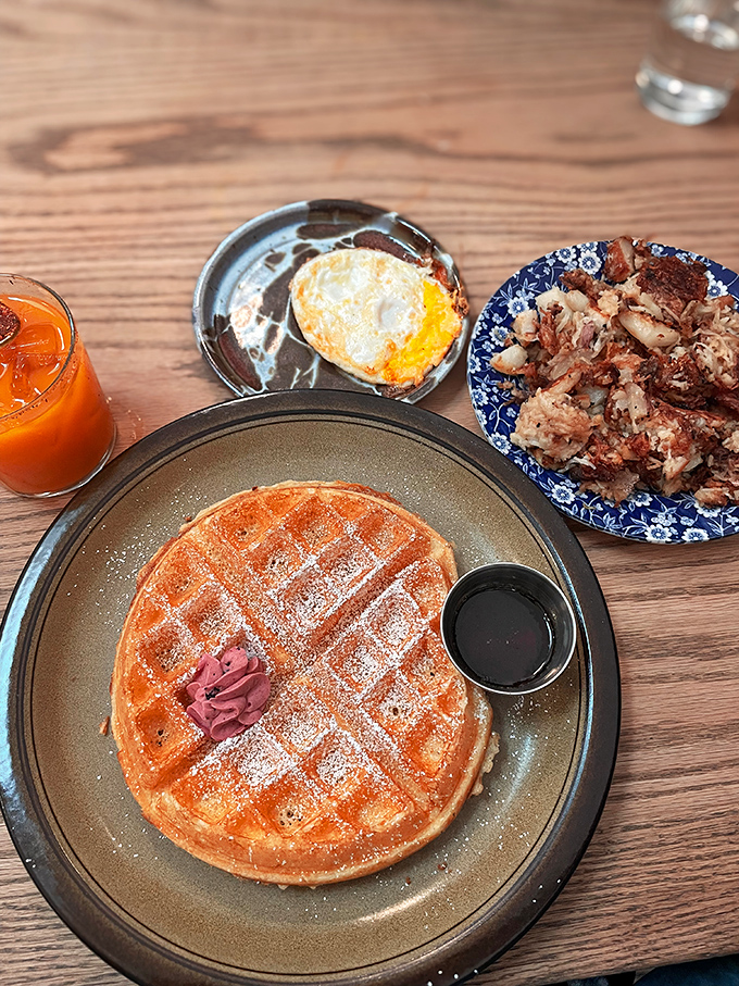 This waffle's golden perfection and syrup-catching squares make it the Rolls Royce of breakfast carbohydrates and weekend indulgence dreams.