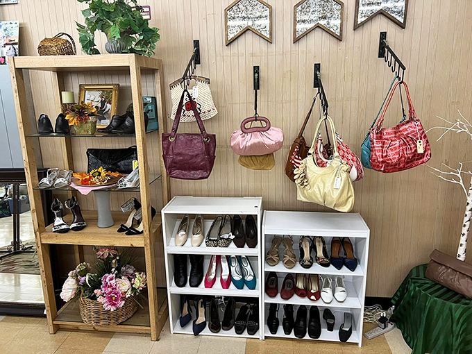 Shoe and handbag heaven! These accessories are lined up like contestants in a beauty pageant where "previously loved" is the ultimate qualification.