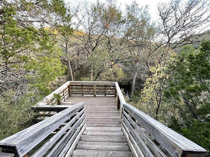 The stairway to heaven is actually made of weathered wood and leads to some of the most spectacular views in the Texas Hill Country.