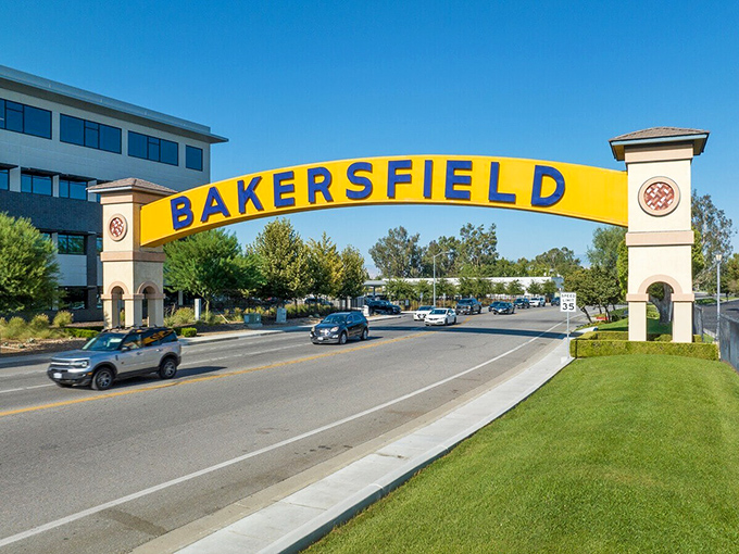 Bakersfield's bright yellow welcome sign promises country music heritage and cost-of-living that won't make you cry.