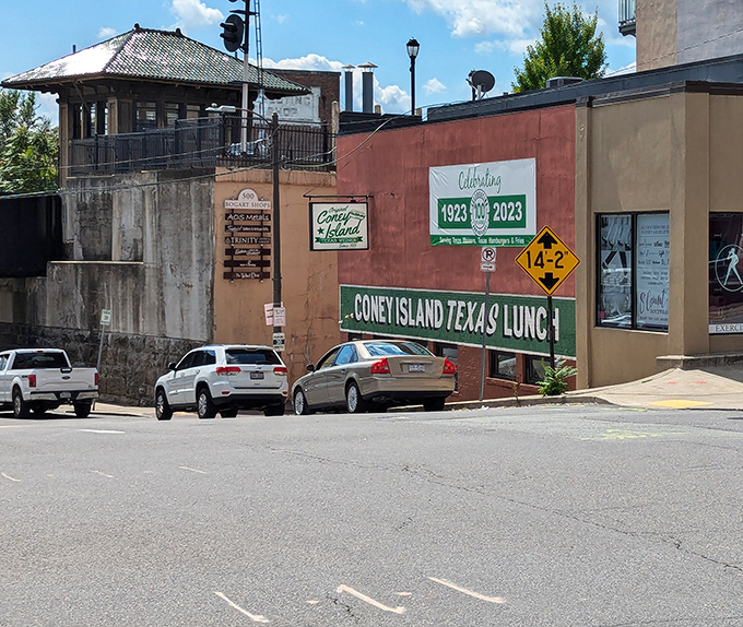 Coney Island of Scranton's vibrant exterior stands out like a hot dog oasis in the urban landscape.