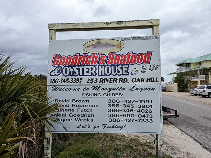 A simple sign marks the spot where Mosquito Lagoon's bounty transforms into seafood memories that last a lifetime.