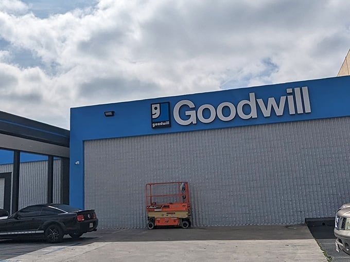 This Goodwill location's industrial exterior houses a retail wonderland where donated goods become shopping gold.