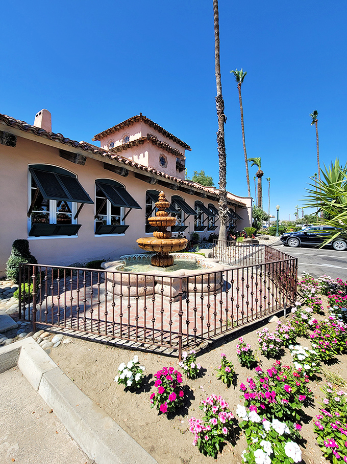 Harris Ranch's Spanish-style entrance, complete with fountain, offers a moment of Zen before your date with beef destiny.