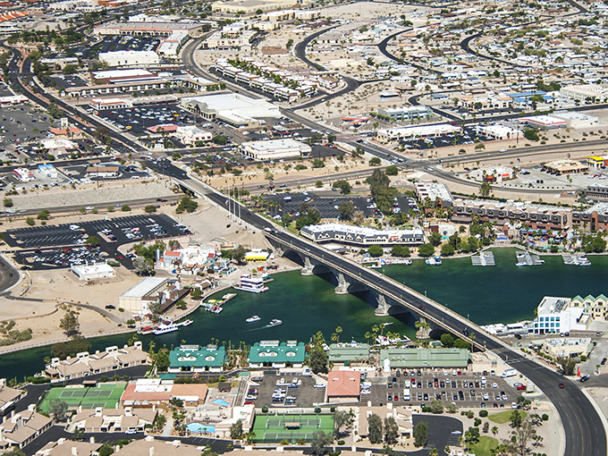 The famous London Bridge spans Lake Havasu, where retirees find that Social Security dollars bridge the gap between dreams and reality.