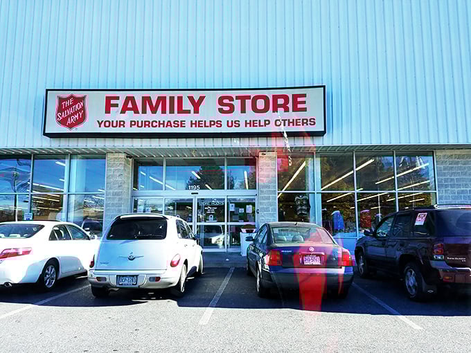 The Salvation Army's bold red and blue exterior makes no secret of the bargain wonderland waiting inside.