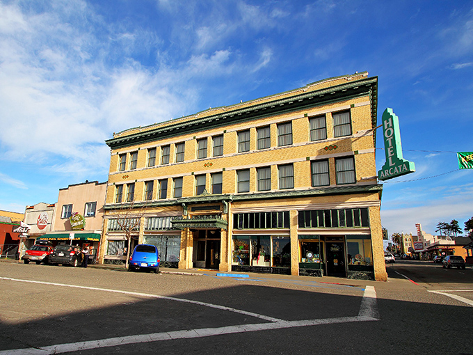 The coastal light in Arcata makes even ordinary buildings look extraordinary, especially against that impossibly blue Northern California sky.