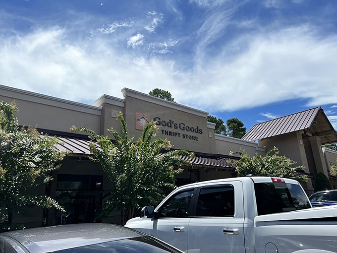 Lowcountry charm meets bargain hunting. God's Goods' welcoming facade hints at the treasures waiting inside.
