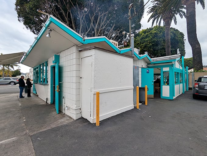 This humble taco stand with weathered paint has fed celebrities and surfers alike &ndash; true democracy through tortillas.