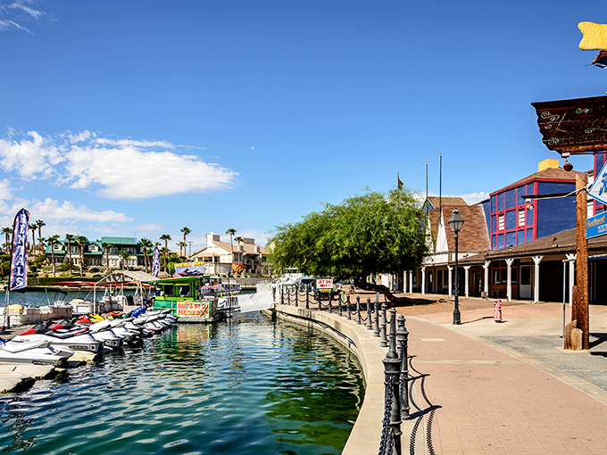 Lake Havasu City's waterfront promenade combines desert and water views, offering retirees affordable living with vacation-worthy scenery.