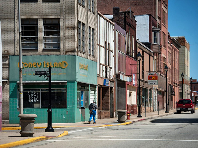 Historic storefronts line McKeesport's main street, offering both character and affordability for retirees living on $1,200 monthly.