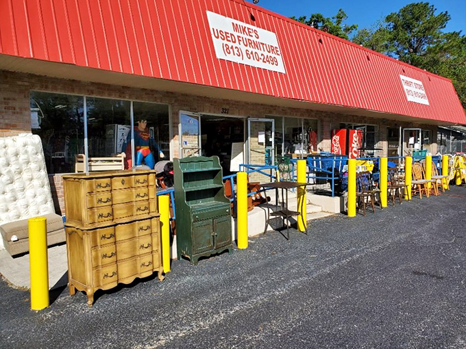 The sidewalk preview of furniture finds awaiting adoption. Where dresser drawers get second chances at holding your socks!
