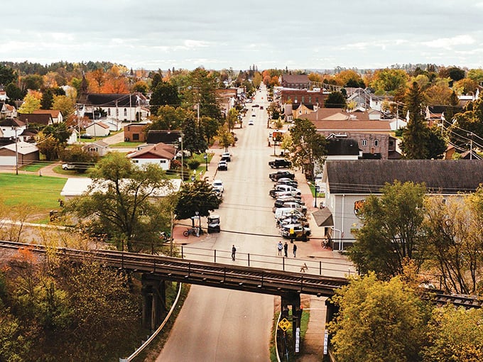 From this vantage point, Norway, Michigan unfolds like a miniature model town where every detail was crafted with care.