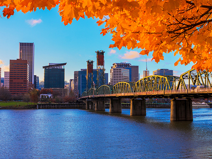 Fall colors frame Portland's skyline – proving that even big cities can dress up for autumn's grand ball.