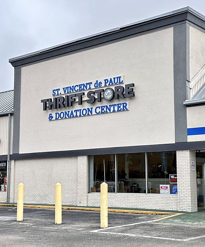 The clean, modern exterior houses decades of treasures inside. Like a time machine for shoppers!