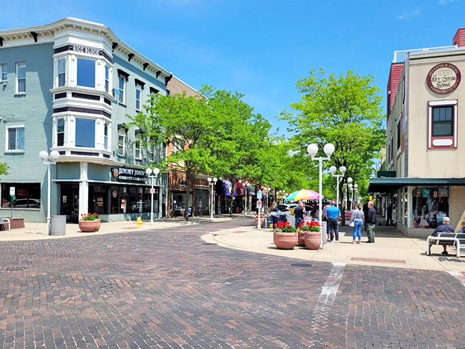 Sunny days in St. Joseph highlight the colorful storefronts where locals shop year-round while tourists only discover them in summer.