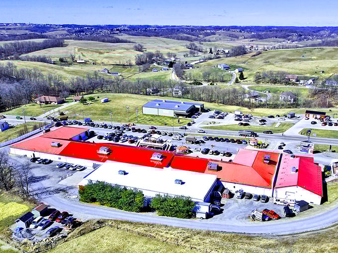 Picture-perfect market setting - where handmade quilts share space with vintage treasures against Ohio's prettiest backdrop.
