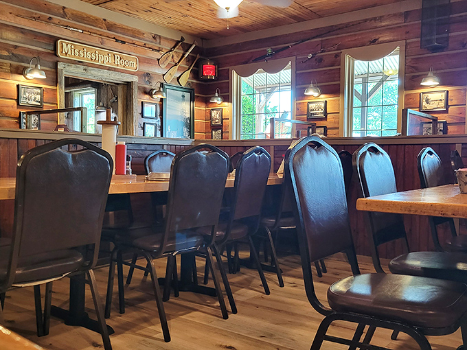 The "Mississippi Room" offers a quieter corner for conversation. Those wooden walls have absorbed decades of laughter and satisfied sighs.