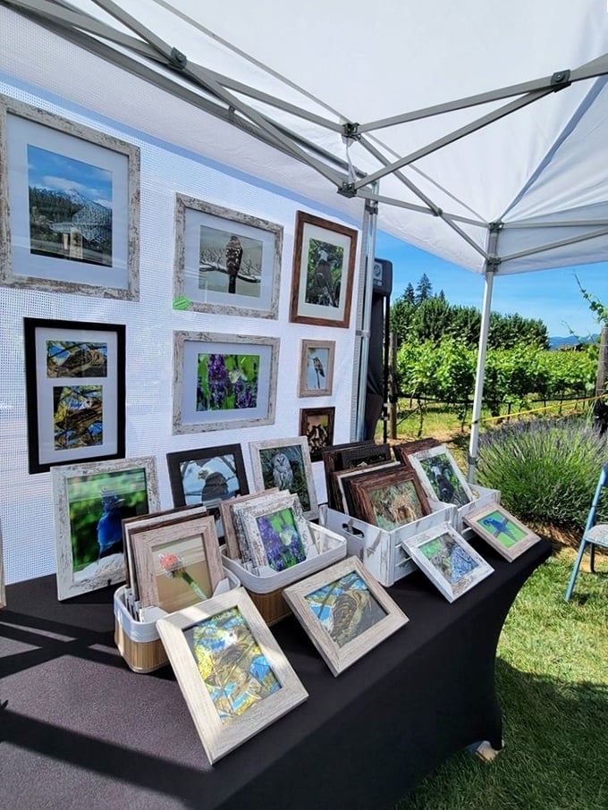 Local artists capture the farm's beauty in framed memories. The perfect souvenir for when smuggling home actual lavender plants is impractical.