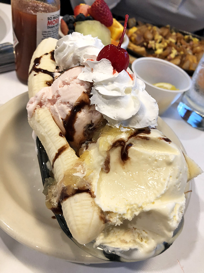This banana split isn't just dessert, it's performance art &ndash; where every component from ice cream to whipped cream plays its role to perfection.