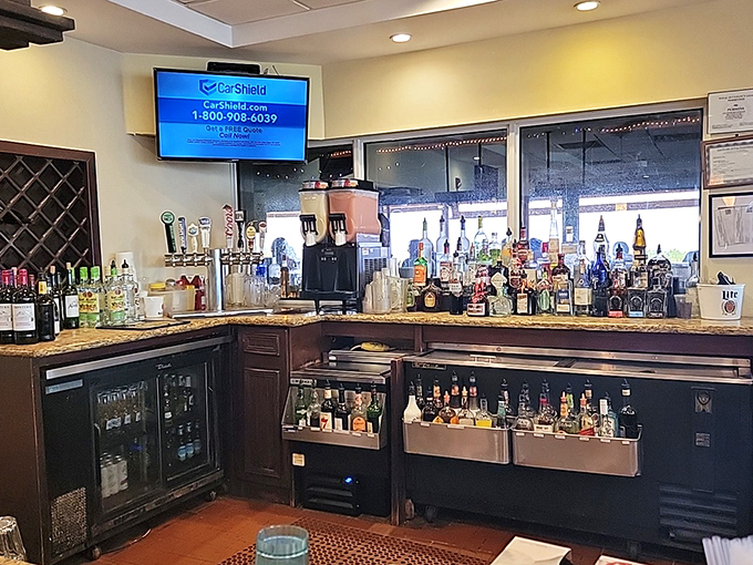 A well-stocked bar ready to quench any thirst &ndash; from sophisticated martinis to that beer that just tastes better when you're looking at water.