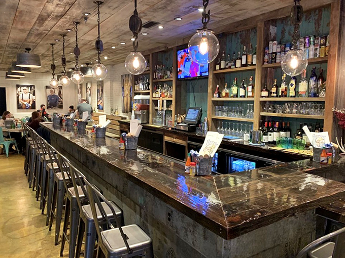 The bar isn't just serving drinks; it's offering liquid courage for those about to embark on their first raw oyster adventure.