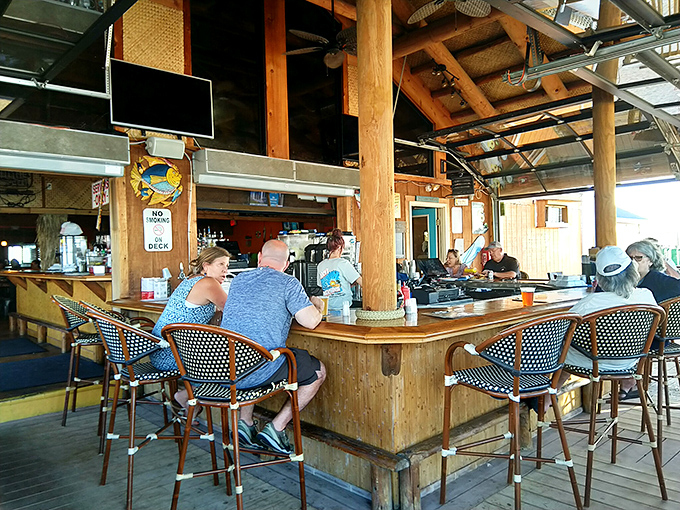 The tiki-style bar beckons with promises of island-inspired drinks and genuine Midwest hospitality.