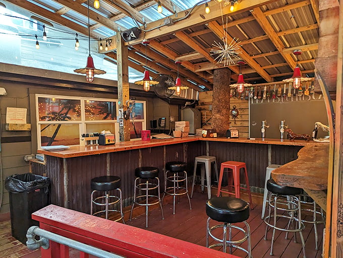 This isn't just a bar&mdash;it's a stage where liquid refreshment plays the starring role under those charming red pendant lights.