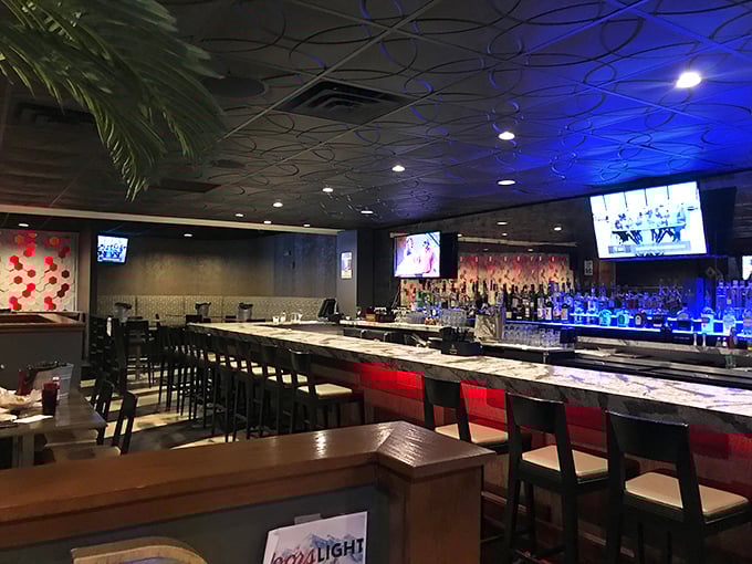 A bar that understands the importance of proper lighting &ndash; making both the bottles and their admirers look equally impressive.