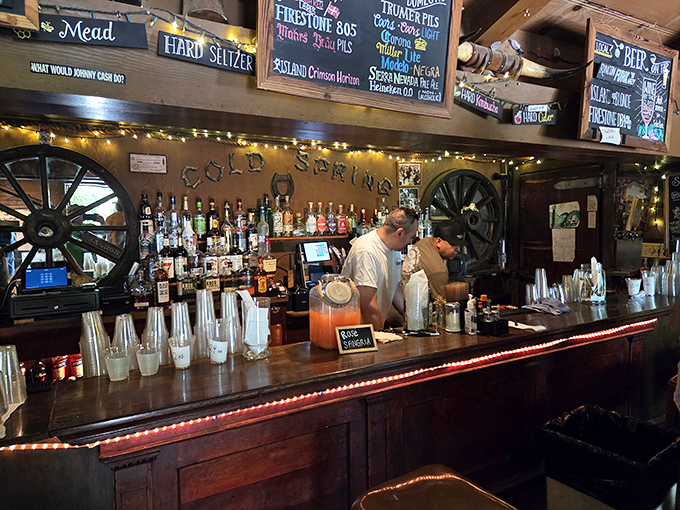 The bar where locals gather to share tall tales and even taller glasses of liquid courage.