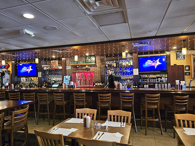 The bar area—where stories flow as freely as the drinks, and everyone's just one Sam Adams away from becoming a regular.