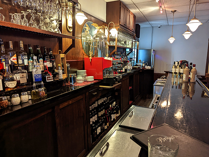 A bar stocked not just with spirits but with stories—each bottle waiting to complement your Italian feast.