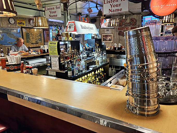 The bar where "Listen for Your Name" signs remind you that good things come to those who wait&mdash;especially seafood.