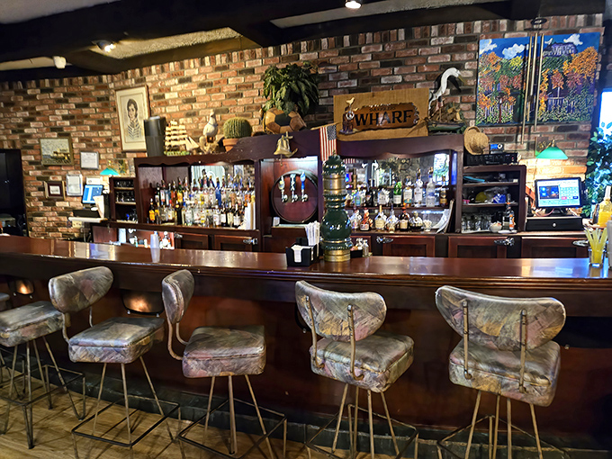 A bar that says "pull up a stool and tell me your story" without saying a word. Maritime décor included at no extra charge.