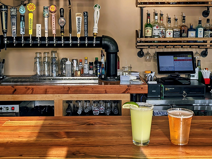 The bar&mdash;where craft beers flow and barbecue stories grow. Notice how everyone looks happier with each passing sip?