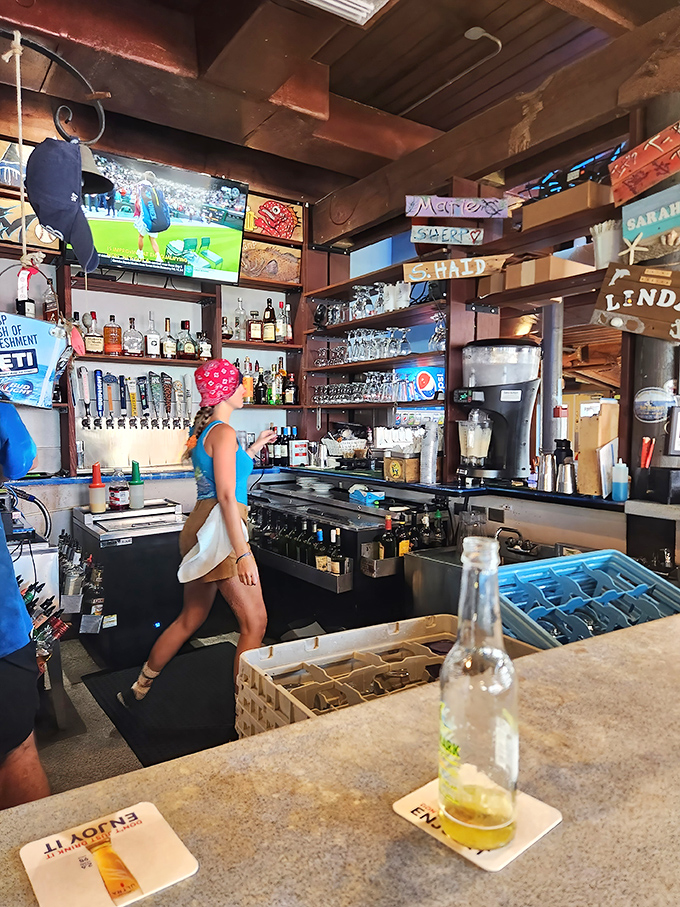 Behind every great seafood joint is a well-stocked bar where stories flow as freely as the drinks, and Rusty's delivers on both counts.