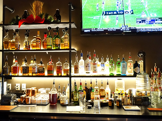 Behind every great pub is a great bar, and this illuminated shrine to spirits ensures your glass will never be empty for long.