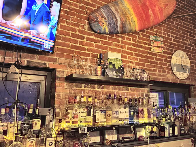 A well-stocked bar backed by exposed brick &ndash; where spirits meet spirit in a display that promises creative libations for every palate.